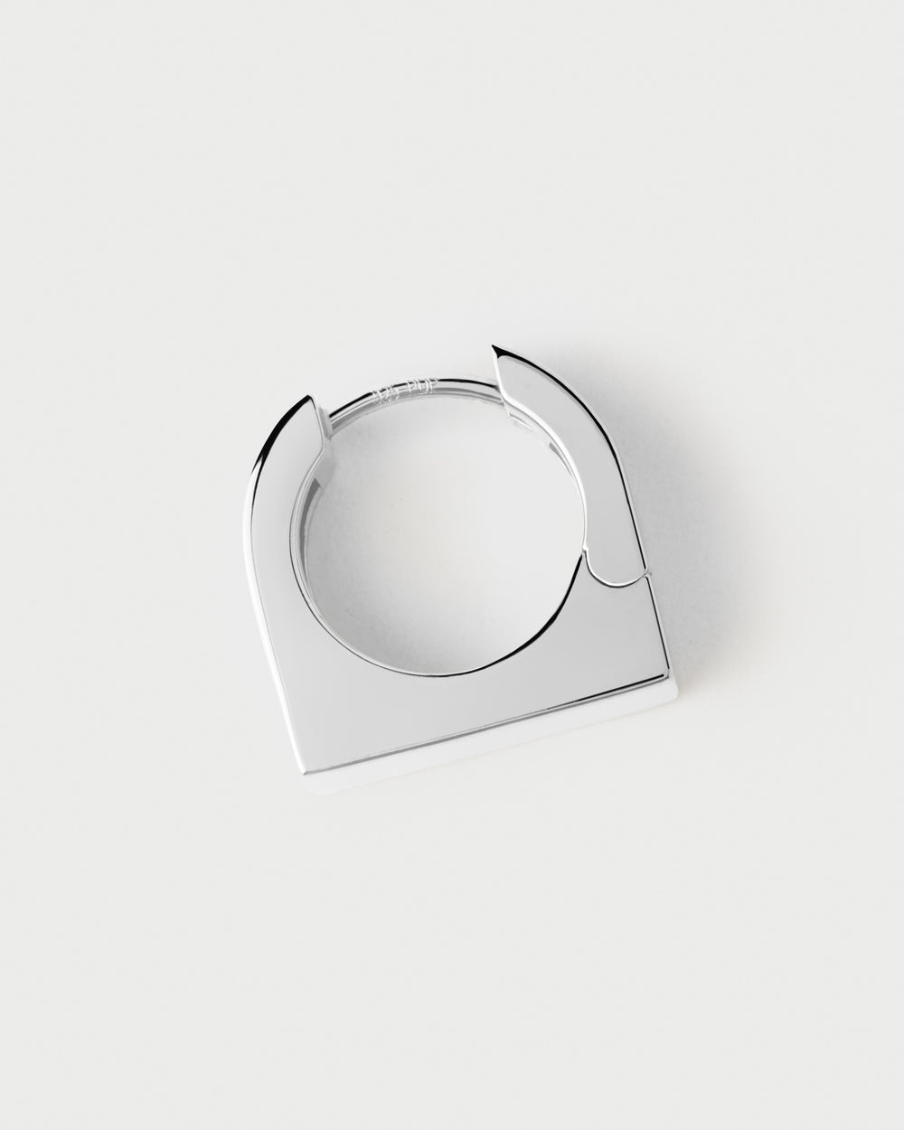 Small silver geometric single hoop with flat square base | New York ...