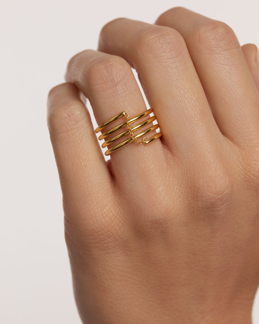 Endless spiral ring with dainty chain in gold-plated silver | Spring ...