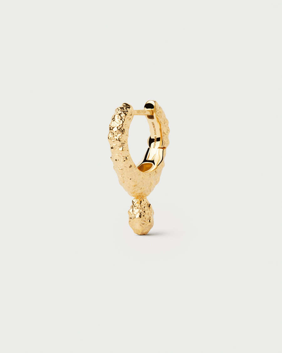 Gold-plated fluid shape single hoop with molten texture detail and ...